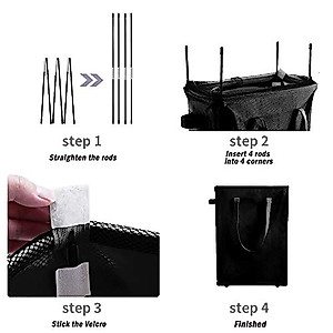 IHOMAGIC 45L Laundry Hamper, Slim Portable Laundry Washing Basket with Long Handles, Rectangular Thin Tall Laundry Bins Foldable Waterproof Oxford Fabric, Dirty Clothes Organizer for Bedroom (Black)