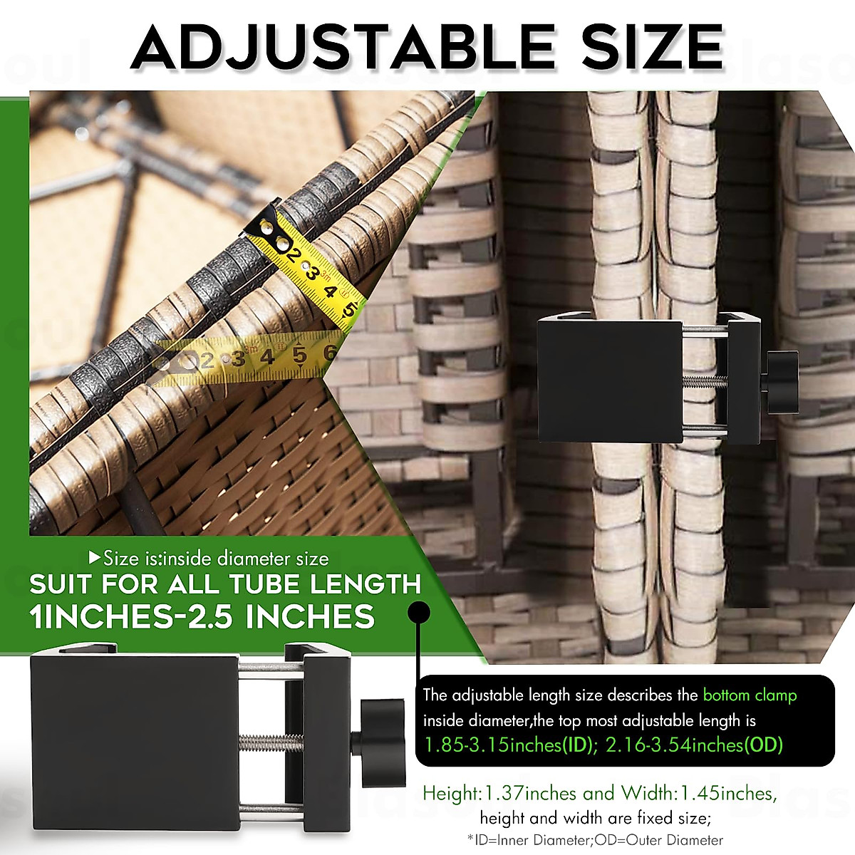 Blasoul Adjustable Sectional Couch Connectors(Suit for Tube Length 1-2.5in)4pcs Small Aluminum Alloy Patio Furniture Clips,H:1.37in*W:1.45in,Without Damaging Rattan and Easy to Keep Furniture Together