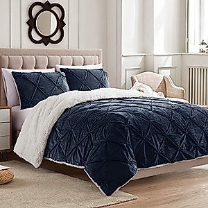 Sweet Home Collection Comforter Set 3 Piece Sherpa Pintuck Pinch Pleat Soft Luxurious Plush All Season Warm with 2 Shams