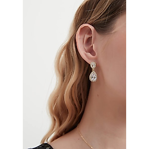 UDORA Teardrop Cubic Zirconia Drop Earrings Necklace Bridal Jewelry Sets Wedding Prom Gifts for Bridesmaid (18K Gold)