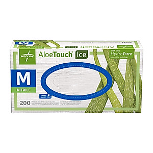 Medline Aloetouch Ice Powder-Free Latex-Free Nitrile Exam Gloves, Green, Medium, 200 Count