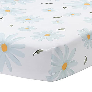 Lambs & Ivy Sweet Daisy 100% Cotton White/Blue Floral Baby Fitted Crib Sheet