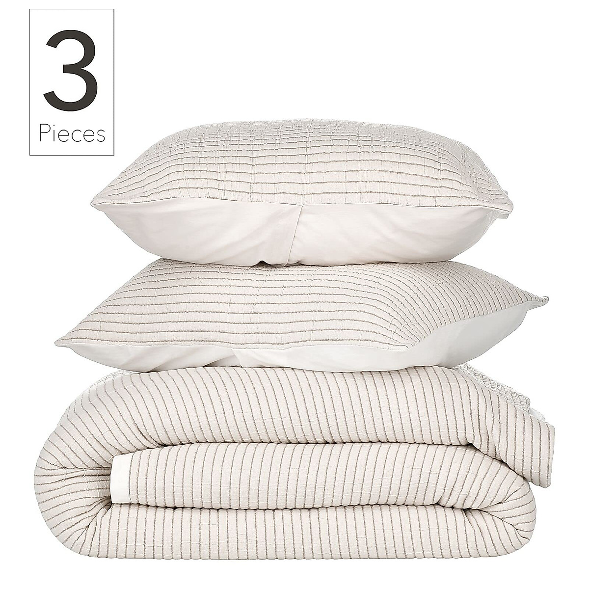 Nate Home by Nate Berkus 3-Piece Cotton Matelasse Duvet Cover Set | Lightweight Breathable Bedding from mDesign - King Size - Includes 1 Duvet Cover, 2 Pillow Shams, Pearl/Morel (Cream)