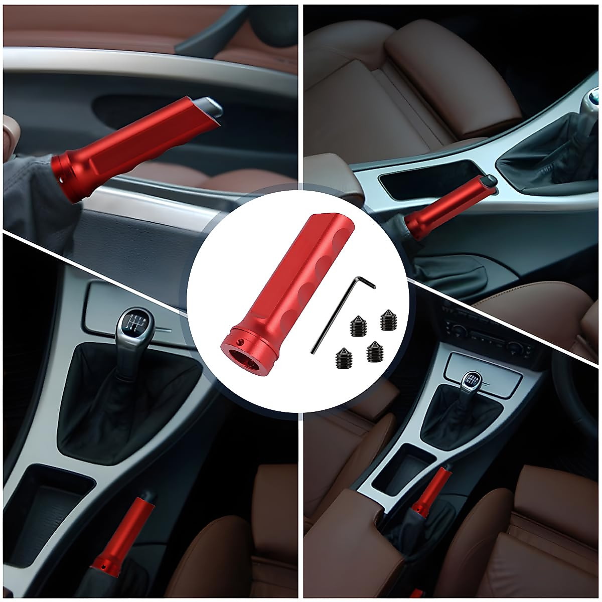 AUCELI Car Handbrake Cover, Universal Aluminum Handle Protector for Brake Lever, Wave Shaped Decorative Hand Brake Sleeve, Auto Interior Accessories for Manual & Most Automatic Handle (Red)