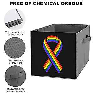 Gay Pride LGBT Awareness Ribbon Collapsible Storage Bins Basics Folding Fabric Storage Cubes Organizer Boxes with Handles
