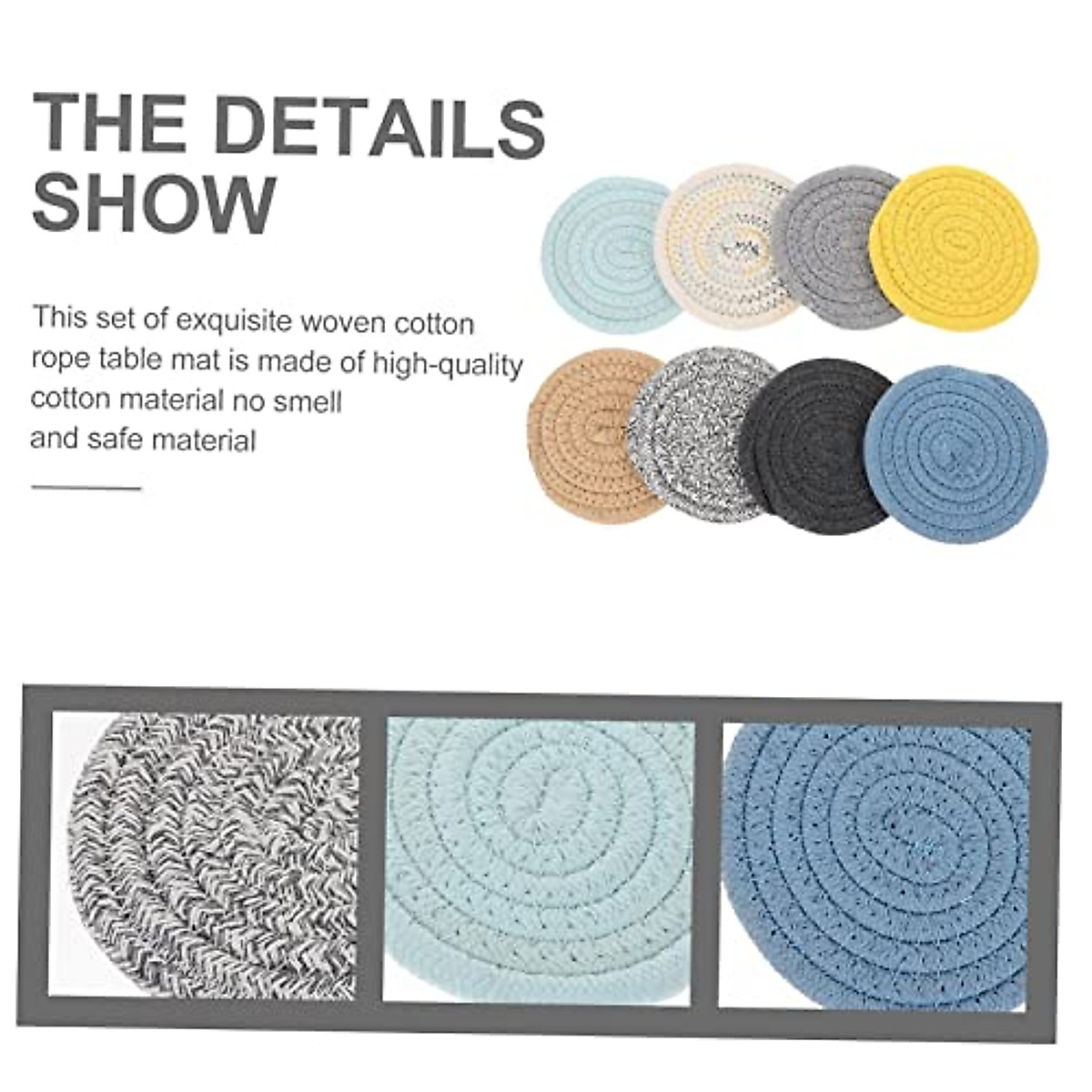 FELTECHELECTR 8pcs Cotton Rope Coaster Braided Placemats Glass Coasters for Drinks Desk Mat for Desktop Cotton Trivets DIY Woven Coasters Straw Braided Coasters Teacup Potholders Bowl Mats Jute