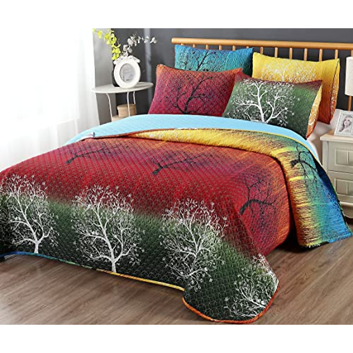 Swanson Beddings Rainbow Tree 5 Piece Bedspread Coverlet Quilt Set: Quilt and 4 Pillow Shams (King)