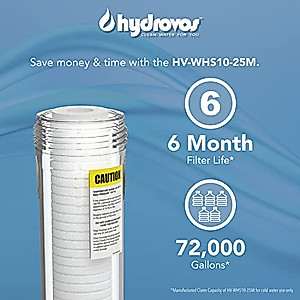 HYDROVOS 25-Micron 10" x 2.5" Whole House Water Filter, NSF 42 Certified Universal Fit 10 Inch Sediment Filter Replacement Cartridge for Standard RO Unit and Home Water Filtration Housing, 4 Packs