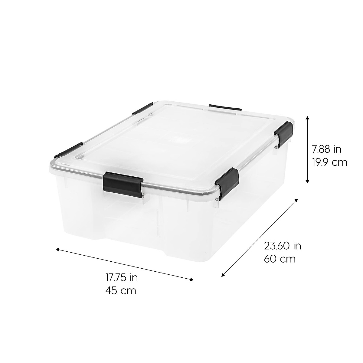 IRIS USA 41 Quart WEATHERPRO Plastic Storage Box with Durable Lid and Seal and Secure Latching Buckles, Weathertight, Clear with Black Buckles, 1 Pack