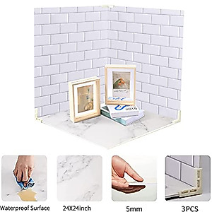 EOAJAFOU 3PCS 24×24in Photo Backdrop Boards White Marble & White Brick Wall with 3PCS Bracket for Food Photography Background