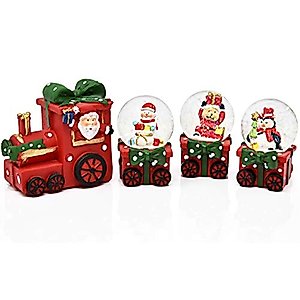 Gift Boutique Christmas Train Snow Globe Decoration 4 Piece Glitter Dome Water Globes Santa Snowman Winter Tree Glass Ball Collectible Table Decor