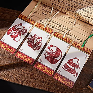 Phineon Literary Bookmarks Vintage Paper Cutting Book Mark Plum Orchid Bamboo Chrysanthemum Zodiac Journey to The West for Teachers Students Kids Boys Girls (Blessing)