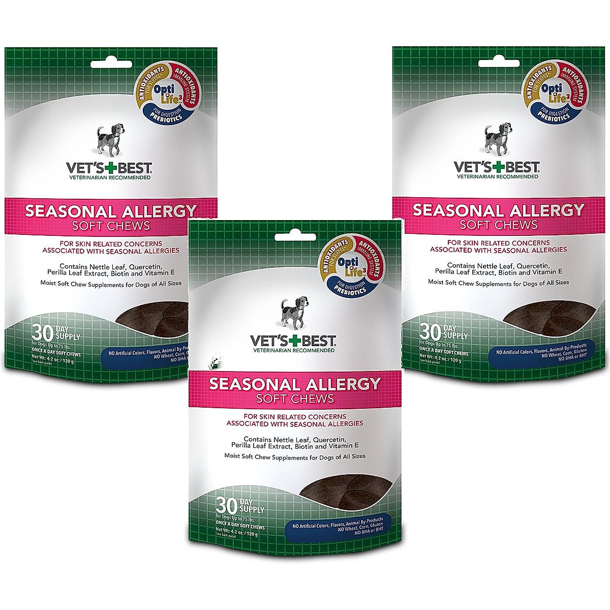 Vet's Best (3 Pack) Seasonal Allergy Soft Chews Dog Supplements,Each a 30 Day Supply