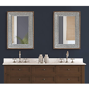 Kate and Laurel Deely Farmhouse Wall Mirror, 20 x 30, Rustic Brown and Silver, Rustic Wall Decor with Galvanized Metal Frame