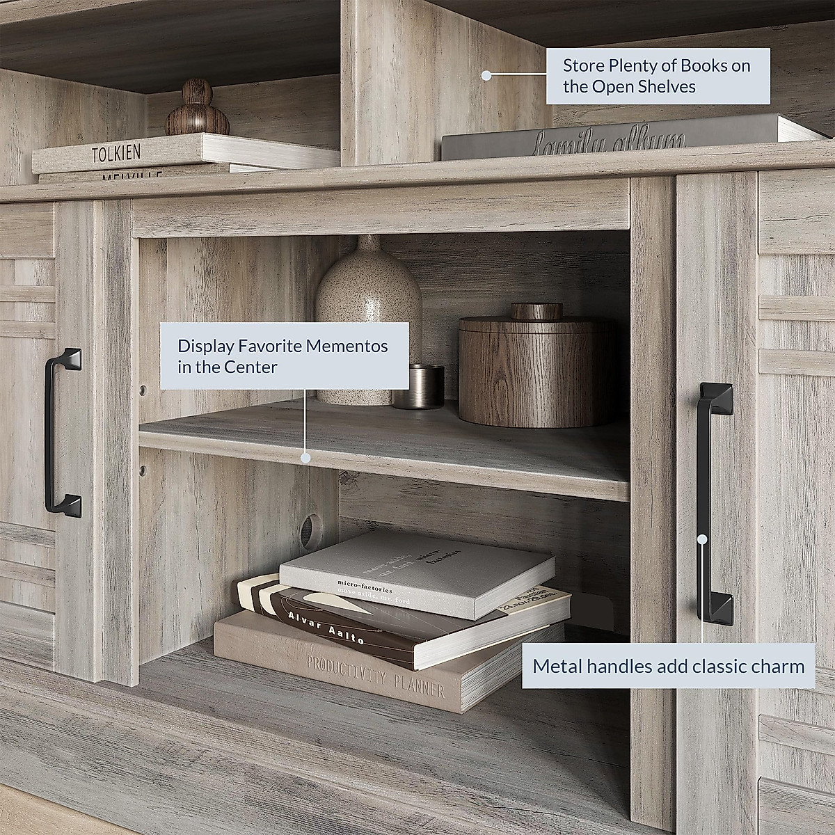 BELLEZE Modern 48" Farmhouse Wood TV Stand & Media Entertainment Center Console Table for TVs up to 50 Inch with Open Storage Shelves & Cabinets - Norrell (Gray Wash)