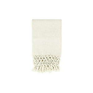 Creative Co-Op 50" L x 60" W Woven Cotton Crochet & Fringe Throw, Cream