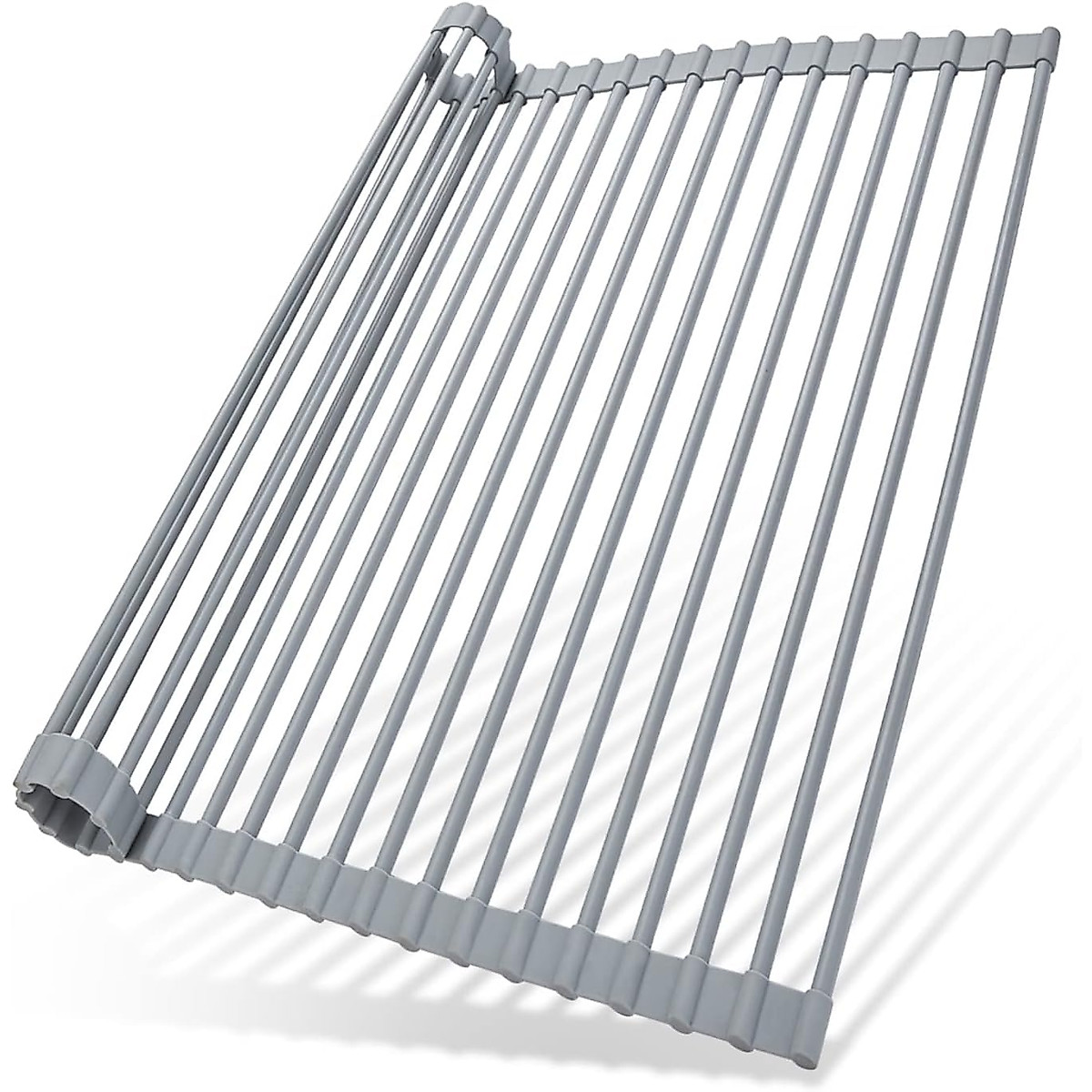 Ohuhu Over Sink Dish Drying Rack 17.6" L x 15.4" W Large Roll Up Drainer Foldable Rolling Mat Dryer Roll Out RV Drain - Silicone Coated Steel Multipurpose Space Saving for Kitchen Counter Anti-Slip