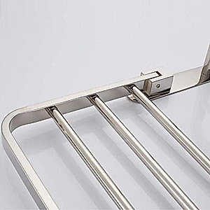 Susthickened Mirror Polished Double Layer Foldable Towel Rack with Hook-Length Wall Mounted Towel Bar Hanging for Kitchen Bathroom Cupboard