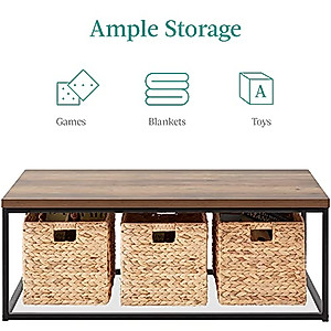 Best Choice Products 44in Modern Industrial Style Rectangular Wood Grain Top Coffee Table, Rustic Accent Furniture for Living Room w/Metal Frame, 1.25in Thick Butcher Block Tabletop - Brown