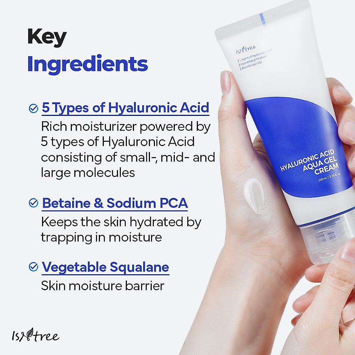 IsNtree Hyaluronic Acid Aqua Gel Cream 100ml, 3.38 fl.oz | Lightweight Hydrating Gel | Quick Absorbing Moisturizer | Korean Skincare