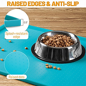 Hubulk Dog Feeding Mat,100% Waterproof Food Grade Silicone Pet Food and Water Bowl Placemat,Dishwasher, High Raised Edge to Prevent Spills,Nonslip Tray to Stop Messes on Floor (19"x12"x0.5", Teal)