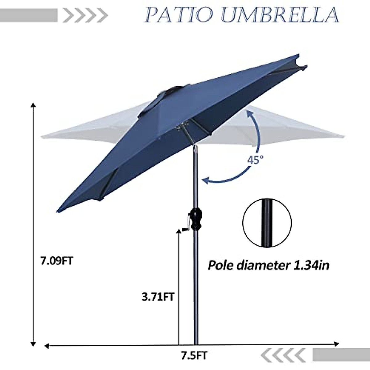 7.5FT Patio Umbrella Outdoor for Garden Umbrella with Push Button Tilt (Navy Blue)