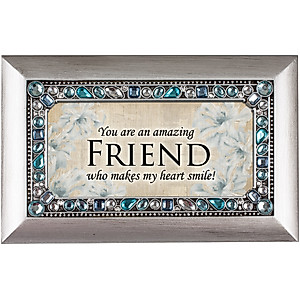 Cottage Garden Amazing Friend Makes Heart Smile Blue Jeweled Silver Tone Petite Music Box Plays Edelweiss