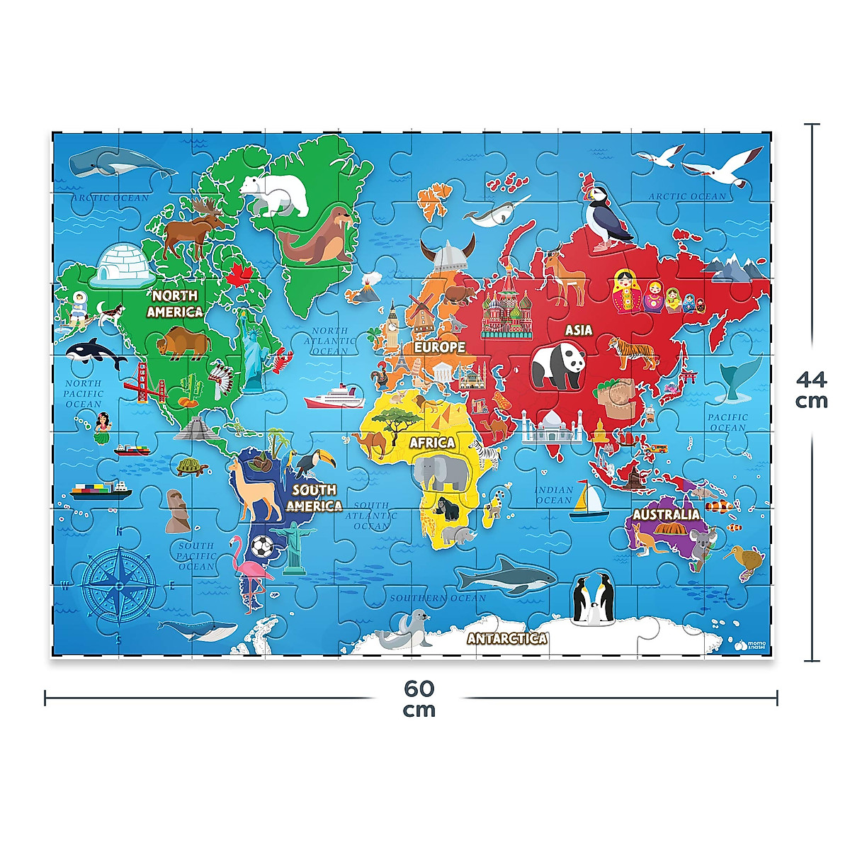 World Map Puzzle for Kids - 75 Piece - World Puzzles with Continents - Childrens Jigsaw Geography Puzzles for Kids Ages 4-8, 5, 6, 7, 8-10 Year Olds - Globe Atlas Puzzle Maps