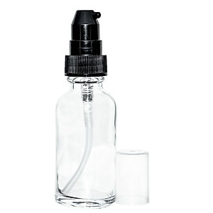 GlassBottleOutlet (Pack of 108) 1 oz. Clear Boston Round with Black Treatment Pump