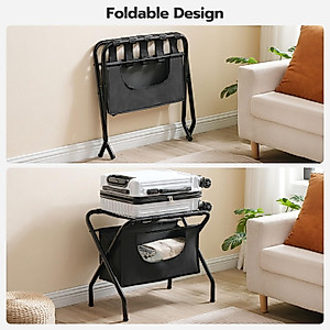 HOOBRO Luggage Rack with Laundry Bag, Pack of 2, Folding Suitcase Stand for Guest Room, 26.8" L x 15" W x 22" H, Suitcase Holder with Oxford Bag, Cloakroom, Bedroom, Hotel, Black BK06XLP201G1