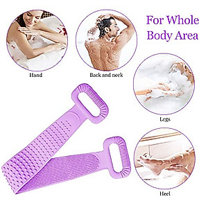 Inmorven Back Scrubber for Shower,30inches and 35½ inches Two Size for Choosing Bath Body Brush Silicone Back Brush Extra Long Exfoliating Body Scrubber With Handle for Men and Women.(Purple)
