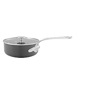 Mauviel M'Stone 3 Hard Anodized Nonstick Saute Pan With Glass Lid, And Cast Stainless Steel Handles, 3.7-qt, Made In France