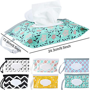FEBSNOW 6 Pack Baby Wipes Dispenser, Portable Refillable Wipe Holder, Baby Wipes Container, Reusable Wipes Case, Baby Travel Wet Wipes Pouch