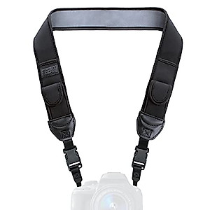 USA Gear TrueSHOT Neck Strap Neoprene Camera Straps - Padded Camera Strap, Pockets, and Quick Release Buckles - Compatible with Canon, Nikon, Sony and More DSLR and Mirrorless Cameras (Black)