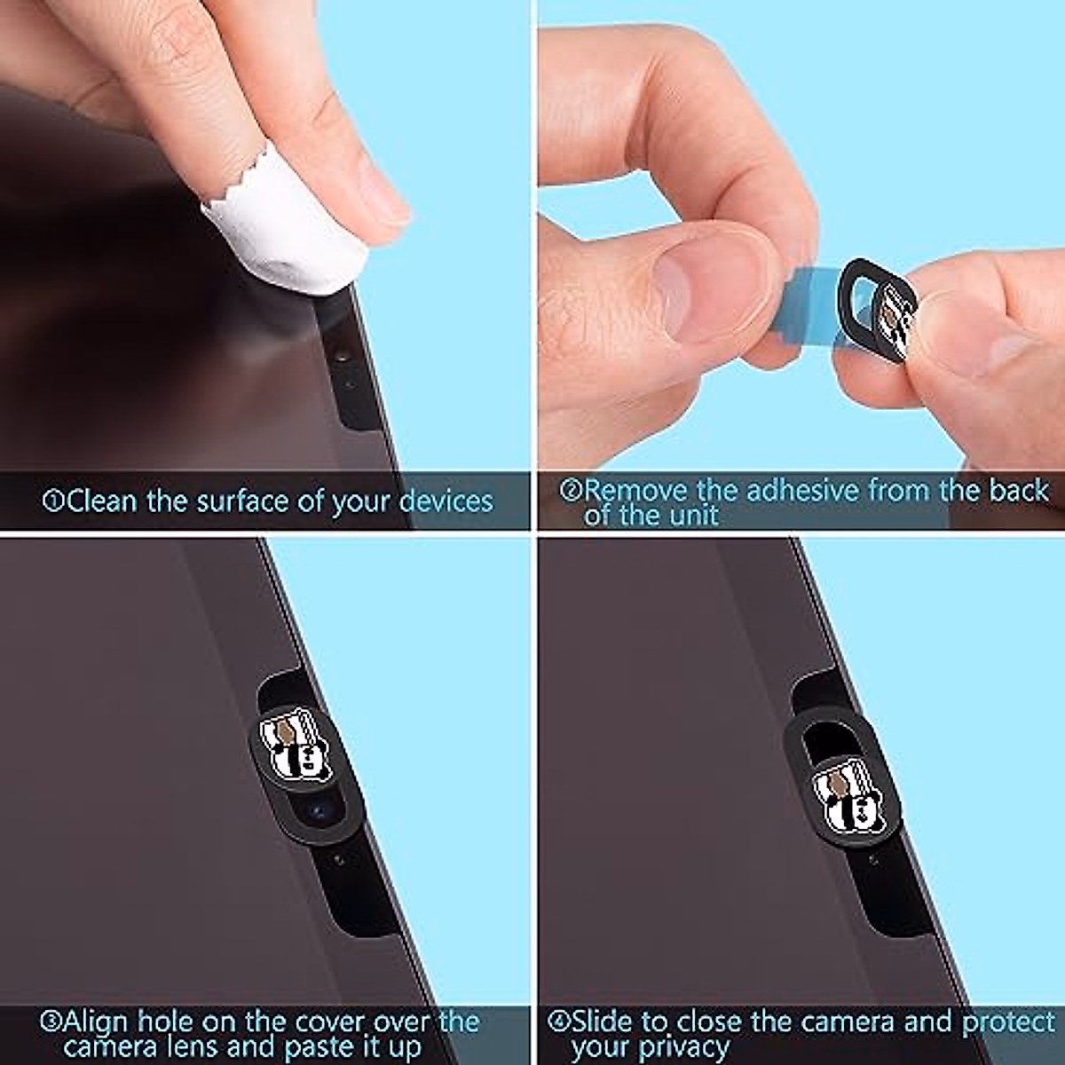 Laptop Camera Cover Slide, Panda Webcam Cover, 0.02 inch Cute Laptop Accessories for iPhone iPad iMac MacBook Pro Air Laptop PC Smartphone Tablet, Camera Privacy Covers Protect Your Visual Privacy