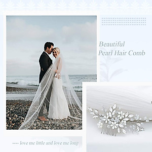JAKAWIN Bride Wedding Hair Comb Pearl Flower Hair Piece Rhinestone Bridal Hair Accessories for Women HC034 (Silver)