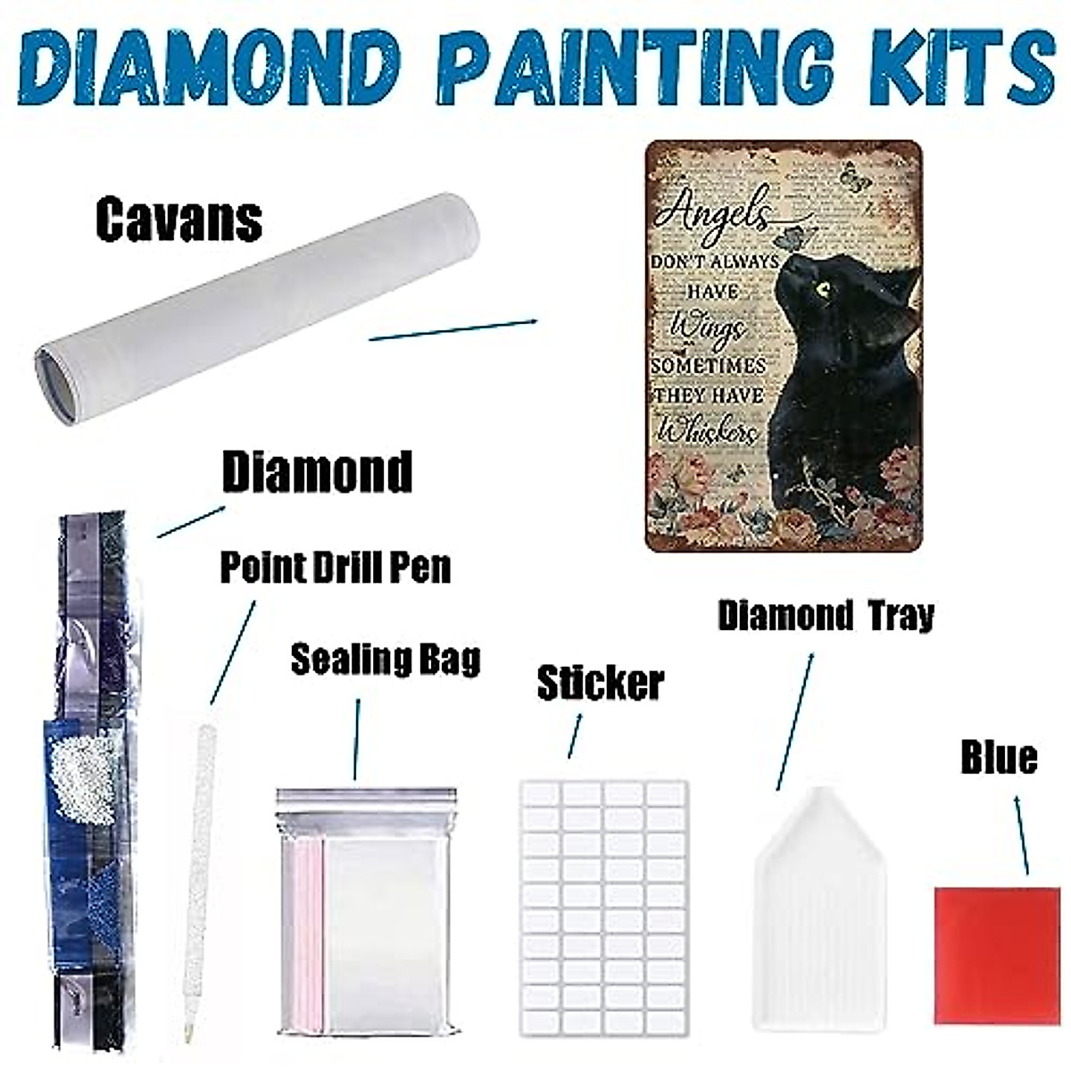 CAEJCCL 5D Diamond Art Angels Don't Always Have Wings Sometimes They Have Whiskers Diamonds Art Painting Kits for Adults DIY Paint by Number for Home Recreation and Wall Decoration 12x16 Inches