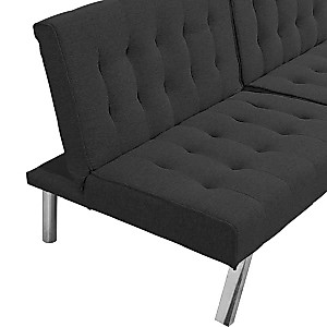 GERDIOEB Futon Sofa Bed Convertible Sleeper Sofa, Modern Futon Couch with Stainless Leg/Sturdy Wood Frame/Convertible Lounge Chair Single Bed, Futon Sofa for Living Room Bedroom Dorm Office (Black)