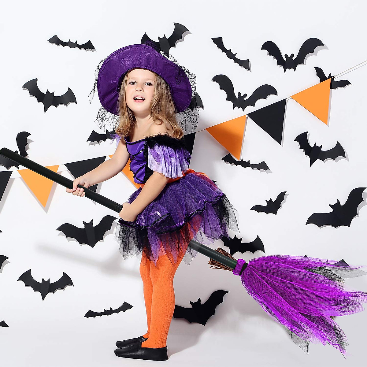 URATOT 2 Pieces Halloween Witch Broom Plastic Witch Broom Props Witch Broom Party Decoration for Halloween Costume Decoration