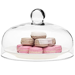 MyGift 8.7 Inch Round Glass Cake Dome Cover, Pastry Display Cloche with Knob Handle, Cake Stand Lid