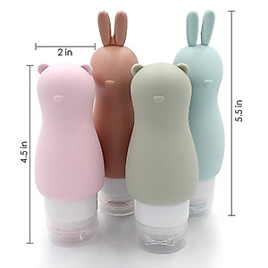 Cute Travel Bottles, 3oz (90ml) Portable Cute Bear and Rabbit Travel Size Bottles, Leakproof Soft Silicone Travel Containers for Lotions and Creams, Shampoo, Conditioner, Liquids