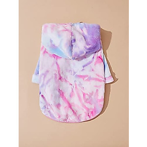 GORGLITTER Plush Dog Coat Tie Dye Puppy Hoodie Cat Flannel Zipper Warm Shirt Pet Clothes Purple Large