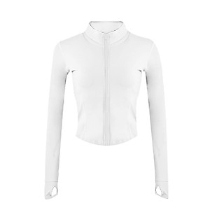 UANEO Workout Tops for Women Cropped Workout Jackets for Women Yoga Athletic Jacket (White-S)