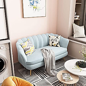 Loveseat Sofa, Modern Velvet Couch Accent Upholstered Settee, 2 Seater Small Loveseat for Small Spaces, Office, Bedroom, Living Room (Light Blue)