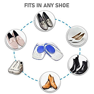 VivoFoot Gel Heel Cups, Shoe Inserts for Plantar Fasciitis, Heel Spur & Achilles Pain Relief, Heel Lift Inserts for Men & Women (Large: Men 7-11) Blue