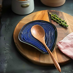 3 Pack Spoon Rest for Stove Top, 5.7” Ceramic Spoon Holder for Stove, Heat-Resistant Spoon Rest for Kitchen Counter Spoons Spatulas Ladles (Blue Khaki White)