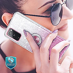 NCLcase Samsung Galaxy S20 FE 5G Case, Bling Sparkly Glitter Cute Phone Case for Women Girls with Kickstand,Slim Fit Drop Protection Shockproof Cover for Samsung Galaxy S20 FE 6.5 Inch - Pink