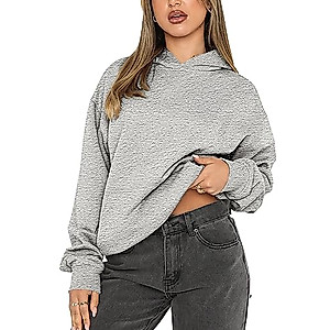 TICTICMIMI Women's Casual Oversized Hoodies Sweatshirts Fleece Long Sleeve Tops Cute Loose Y2K Pullover with Pocket Grey