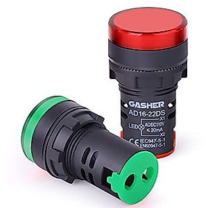 GASHER 12V/24V/110V 20mA Energy Saving Indicator Light Mounting Hole Size 22mm (7/8 Inch) Red Green 10 Pcs