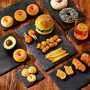 Didaey Set of 18 Slate Boards Black Slate Board Cheese Board Serving Stone Plates Sushi Slate Cheese Tray Individual Slate Platter for Christmas Chalkboard Cutting Food Cake Fruit Meat(Square)